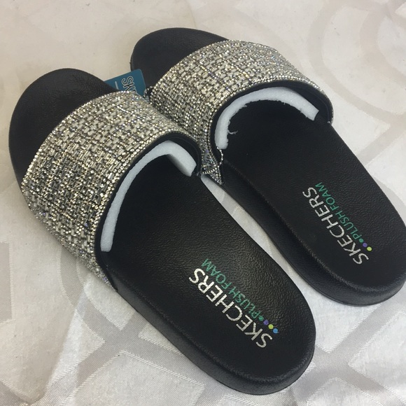 Skechers | Shoes | Skechers Stone Slide Sandal Sparkly Silver | Poshmark